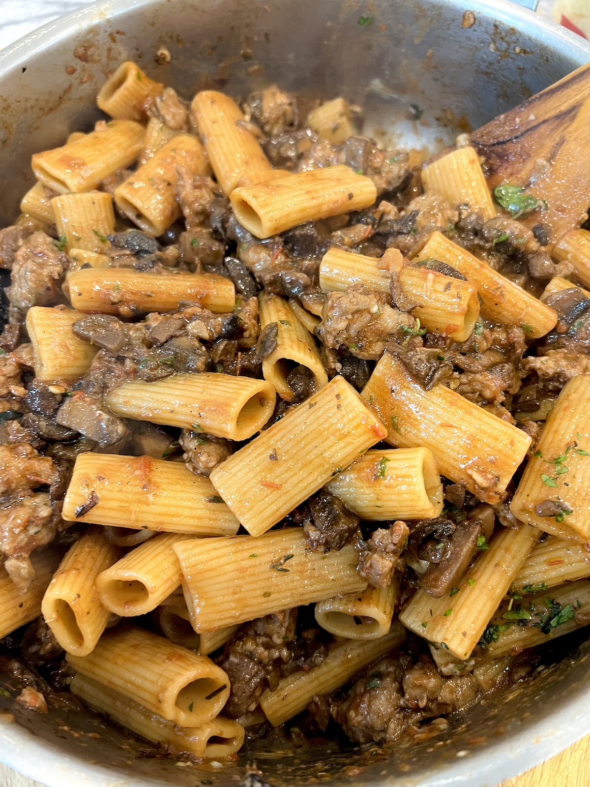 Rigatoni Boscaiola with Mushrooms and Sausage - Mangia with Michele