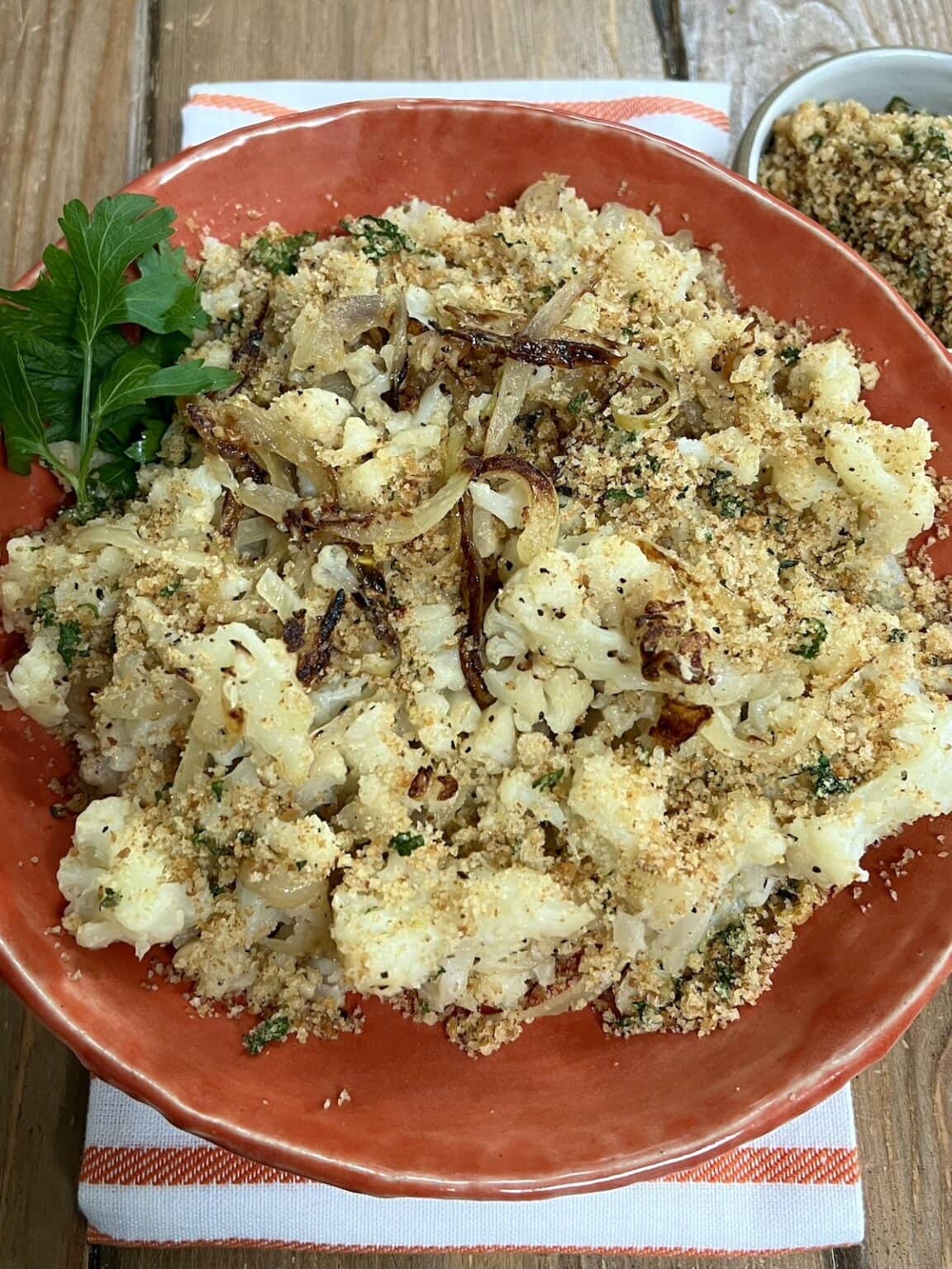 Smashed Sauteed Cauliflower with Pangrattato (Breadcrumbs)