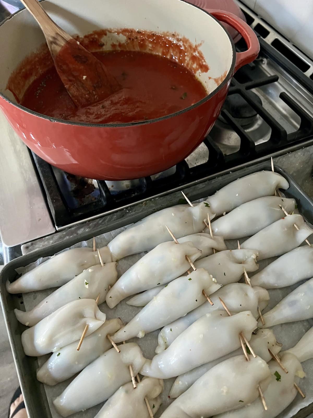 Stuffed Calamari in Tomato Sauce (Calamari Ripieni)