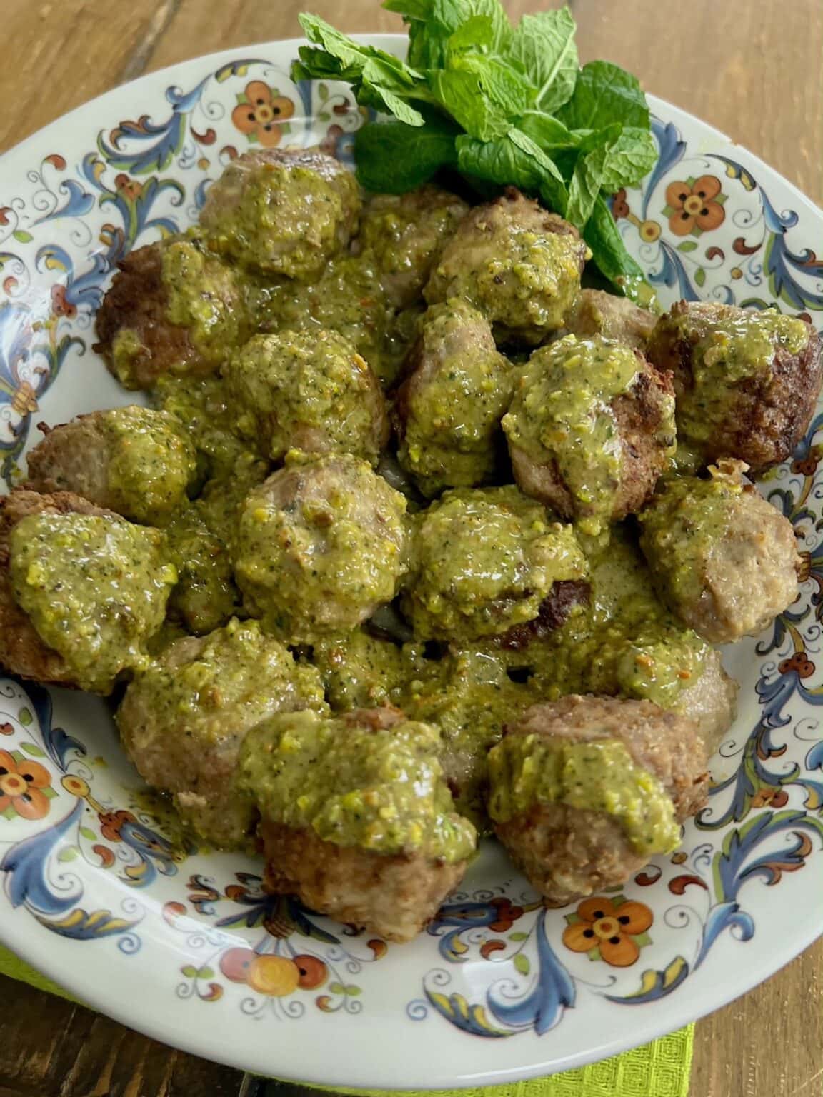 Italian Lamb Meatballs with Pistachio Mint Sauce - Mangia with Michele