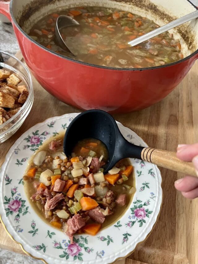 Smoky Lentil and Ham Soup ~ Perfect with Leftover Ham!